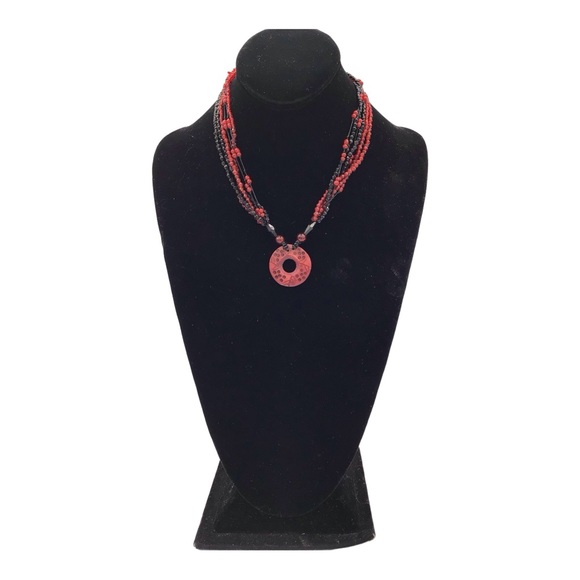 Unsigned | Jewelry | Asian Inspired Boho Black Red Acrylic Seed Beaded ...